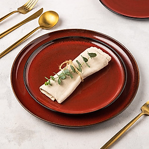 LERATIO Ceramic Plates Set of 6, 8.5 Inch Reactive Glaze Light Weight Porcelain Salad Plates,Modern Shape Dinnerware Dishes Set for Microwave& Dishwasher &Oven Safe,Scratch Resistant-Orange Red