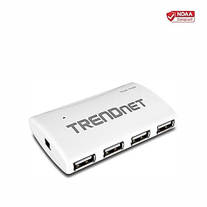 TRENDnet USB 2.0 7-Port High Speed Hub, 5V/2A Power Adapter, Up to 480 Mbps USB 2.0 Connection Speeds, 10 Watts Total Power, Compatible with Windows, Mac, and Linux, White, TU2-700