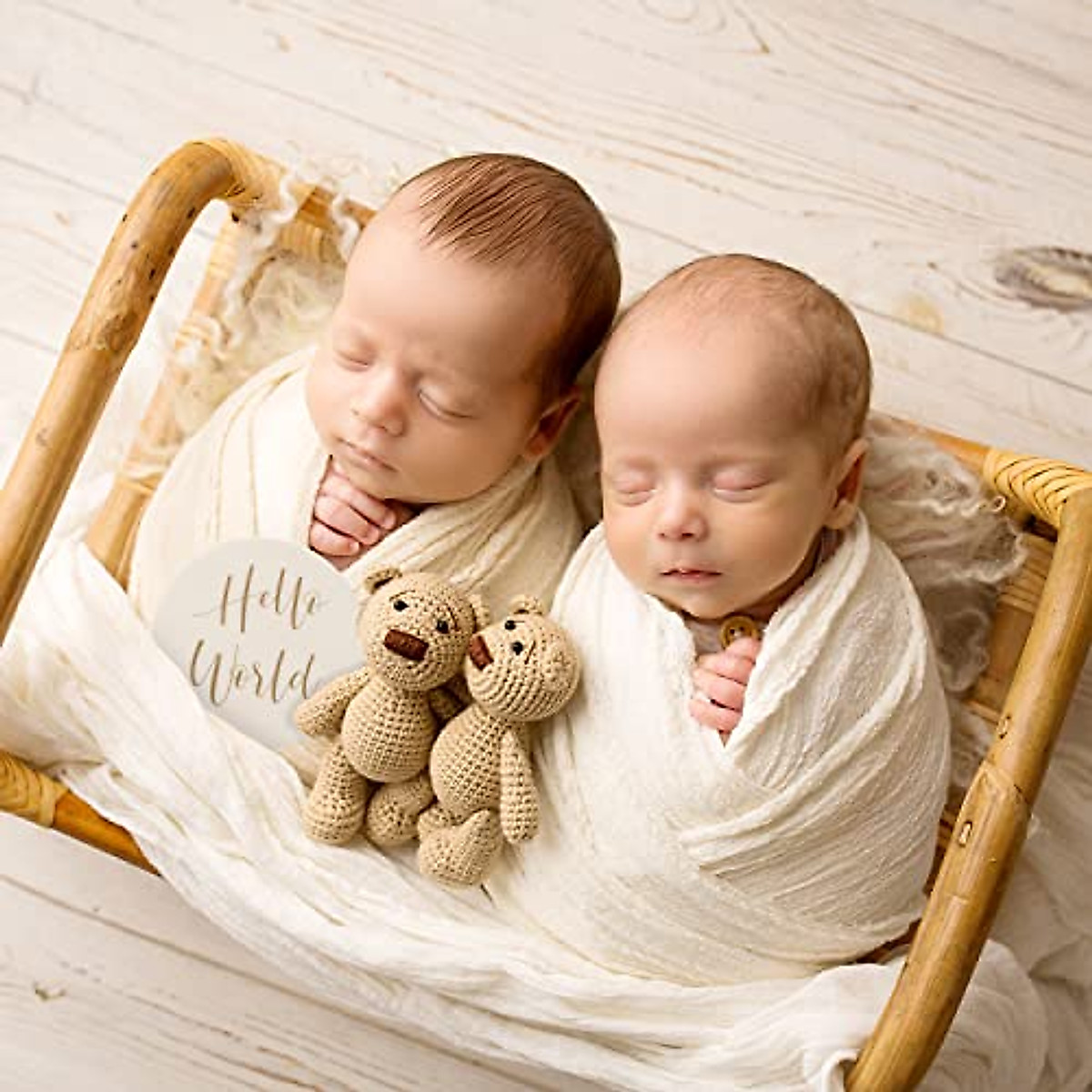 UNIQOOO 13Pcs 4'' Cream White Acrylic Monthly Baby Milestone Printed Cards, Photo Props, Round Baby Months Growth Sign for Boy, Girl Photography, One Month to One Year & Hello World Card, New Baby Gifts