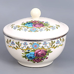 Cabilock Mixing Bowl Enamel Soup Bowl With Lid Flower Prints Enamelware Basin Old- fashioned Bowl Thickened Enamelware Bowl Large Capacity Vegetable Fruit Rice Pot Random Color Enamel Serving Bowls