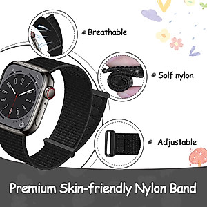 Nylon Band Compatible with Apple Watch Series 10 9 8 7 6 5 4 3 SE SE2 38mm 40mm 41mm 42mm, Soft Loop Sport Replacement Strap for iWatch Boy Girl Small Wrist - Black+Blue