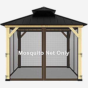 12-ft x 12-ft Gazebo Netting Replacement,Universal 4-Panel Mosquito Netting for Gazebo with Zippers(Only Netting)-Brown