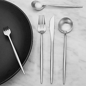 Bettlife Matte Silver Silverware Set, Stainless Steel Satin Finish, Flatware Cutlery Set for 4, 20-Piece Spoons and Forks Kitchen Utensil Set, Dishwasher Safe (Matte Silver, 20 P)