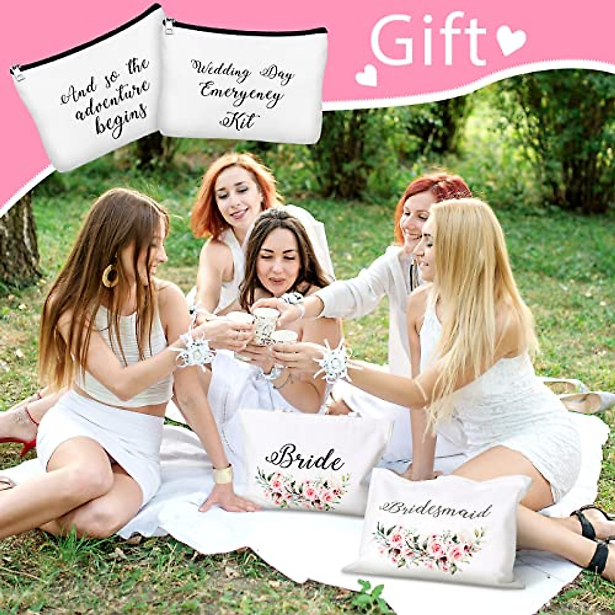 Sanwuta 6 Set Bridesmaid Tote Bag Bridesmaid Gifts, Include Bridesmaid Makeup Pouch Bridal Canvas Tote Bag Gifts for Wedding (Floral Pattern)