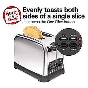 Hamilton Beach Retro Toaster with Wide Slots, Sure-Toast Technology, Bagel & Defrost Settings, Auto Boost to Lift Smaller Breads, 2 Slice, Polished Stainless Steel (22782)