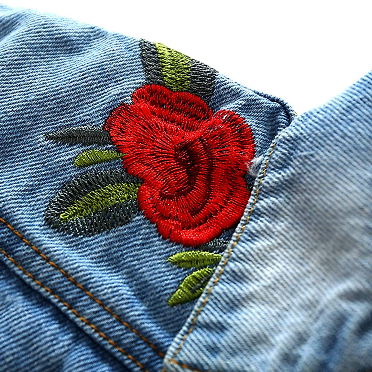 Top and Top Baby Girls Denim Jacket Rose Flower Embroidery Toddler Ripped Denim Coat For Kids (80/9-12 Months), Blue