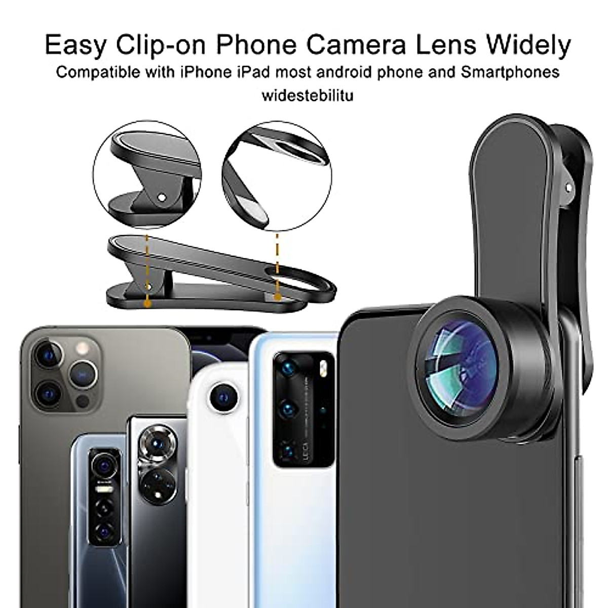 Phone Camera Lens 3-in-1 Kit :120° Supe Wide Angle +198° fisheye Lens+ 20x Macro Lens for iPhone Samsung Android & Most Smartphone，HD Phone Lens Kit