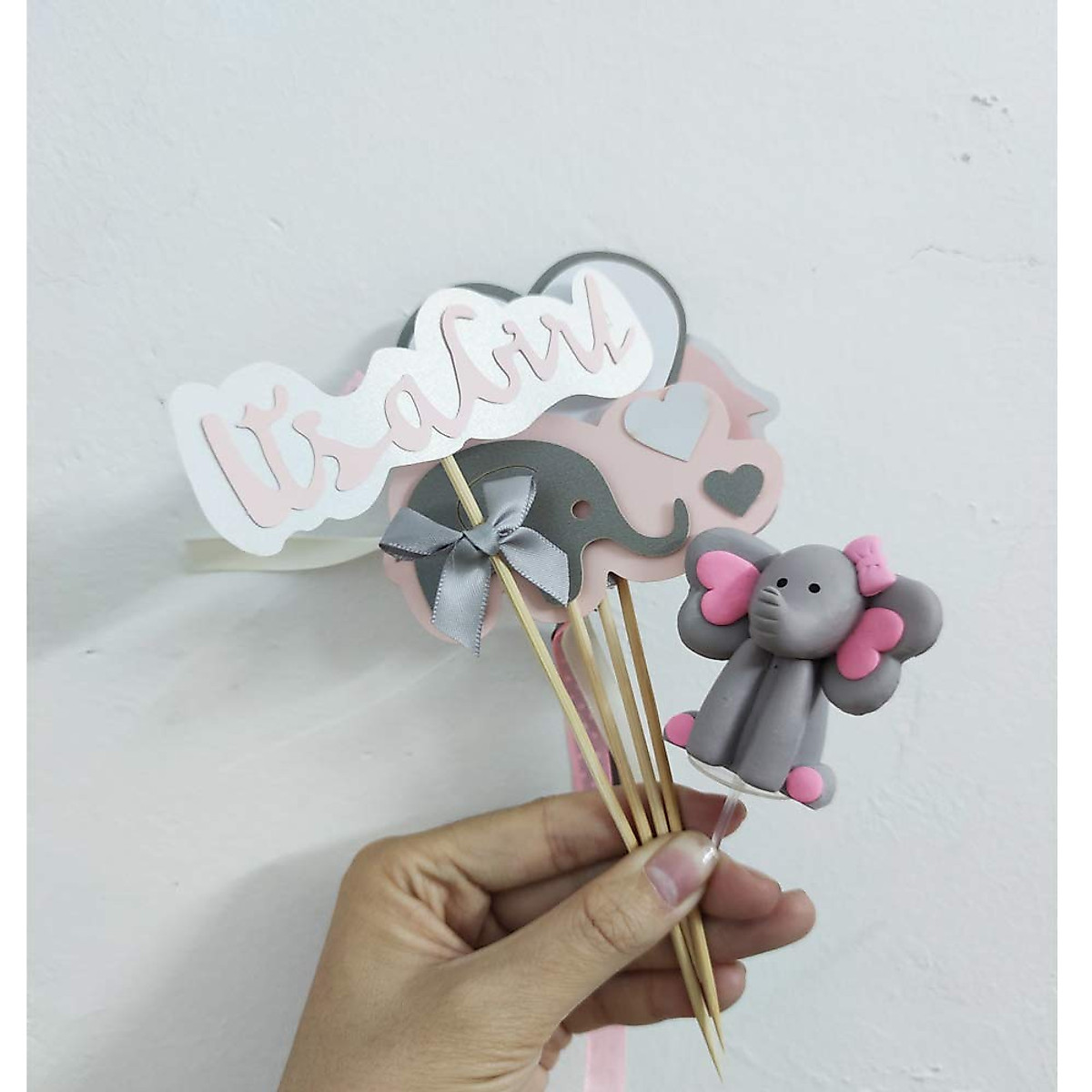 GmakCeder Pink Elephant Baby Shower Cake Topper for Girl