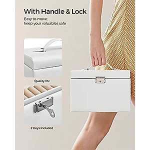 SONGMICS Jewelry Box 3 Layers, Jewelry Organizer with 2 Drawers, Jewelry Case with Portable Travel Case, with Handle, Lockable, Jewelry Storage, Gift for Loved ones, White UJBC121W