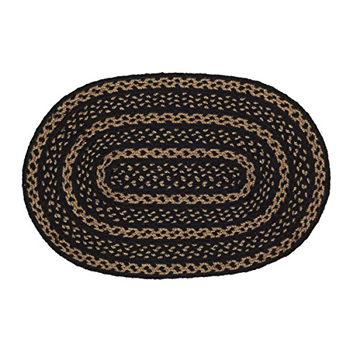 VHC Brands Farmhouse Jute Oval Rug 20x30 Country Braided Flooring, Country Black and Tan