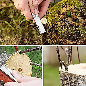 MIDOUWEST Garden Grafting knife,Stainless Steel Double Blades Rosewood Handle Pruning Knife,With 3 Grafting Budding Tape for Fruit Trees