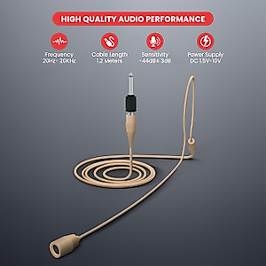 PYLE-PRO Over Ear Boom Microphone Headset - Professional Hands Free Omnidirectional Wired Audio Condenser Microphone Headset w/ 3.5mm / 1/4" Adapter, 1.2m Cable, and Windscreen - PMEM1 (Beige)