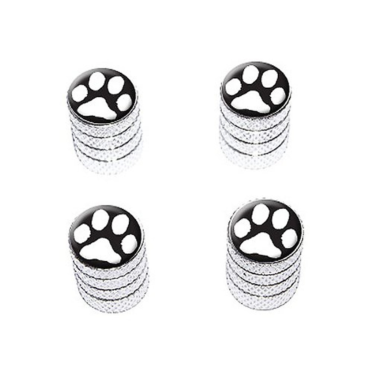 GRAPHICS & MORE Paw Print White on Black - Tire Rim Valve Stem Caps - Aluminum