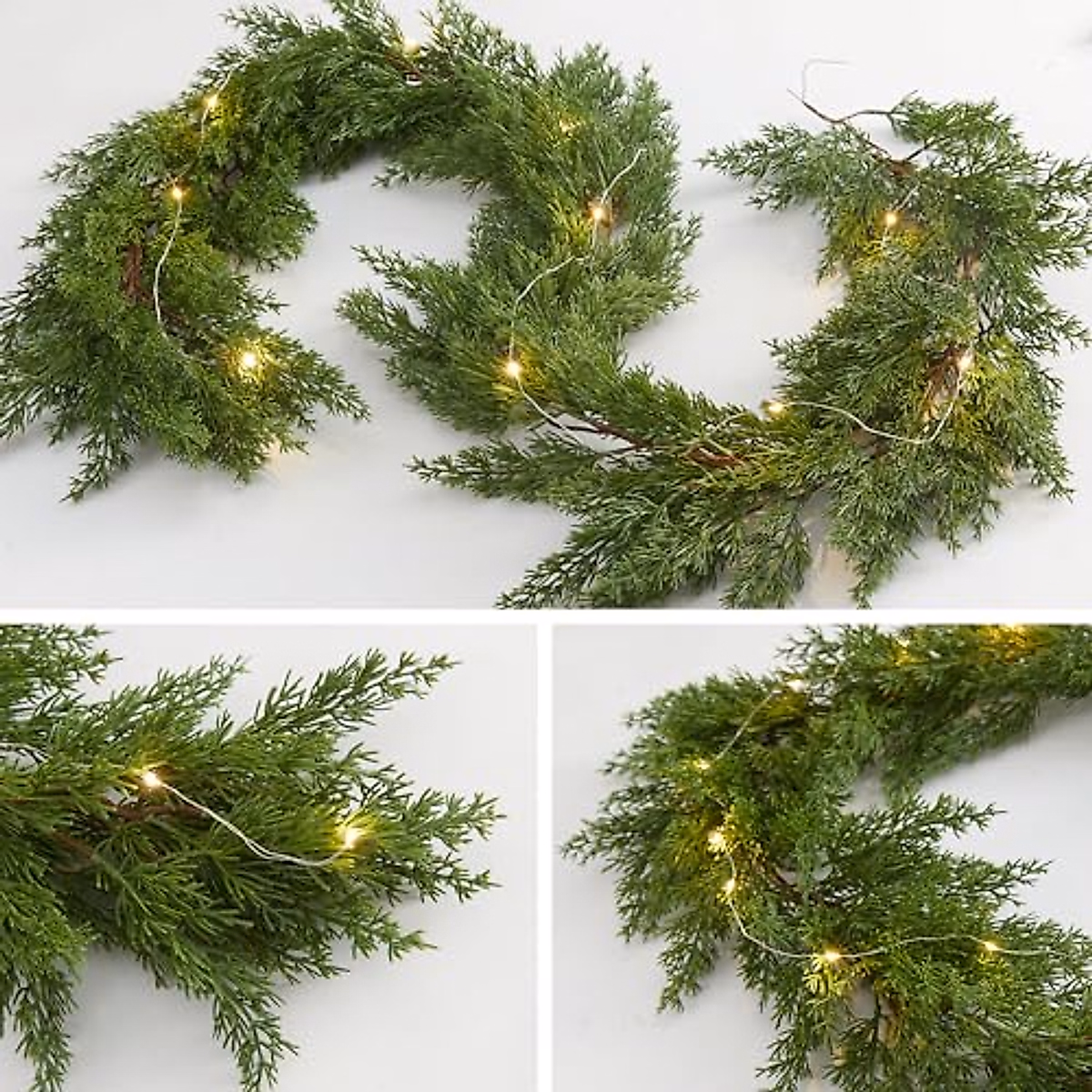 6FT PARTY JOY Seasonal Artificial Christmas Garland with Lights Pine Needle Cypress Garland for Holiday Winter Indoor Outdoor Decor