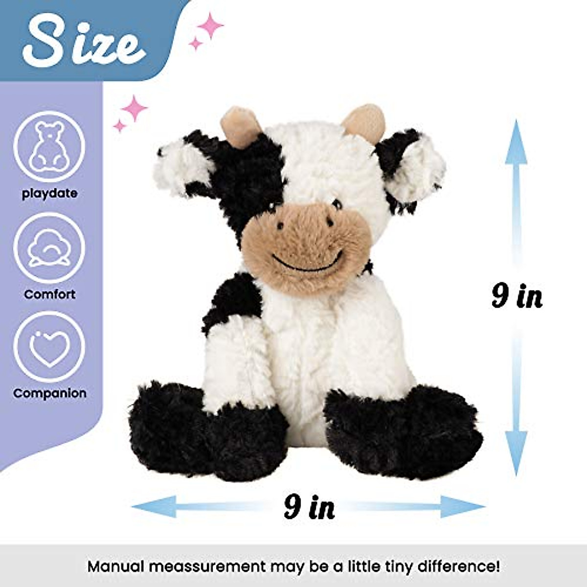 Hopearl Adorable Plush Cow Toy Floppy Dairy Cattle Soft Stuffed Animal Cute Birthday for Boys Girls Kids Toddlers, 9''