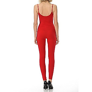 JJJ Women Catsuit Cotton Spaghetti Strapped Yoga Bodysuit Jumpsuit S-Plus (3X Plus, Red)