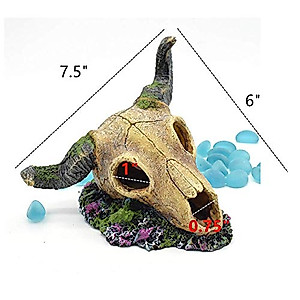 Leoyoubei 6 x 7.5 inch Aquarium Decoration Fish Tank Décor Ornaments Fish Turtle Hidden,Amphibians Bonsai Beautification Cave Landscape Pet Reptile House Sheep Skull Light Brown