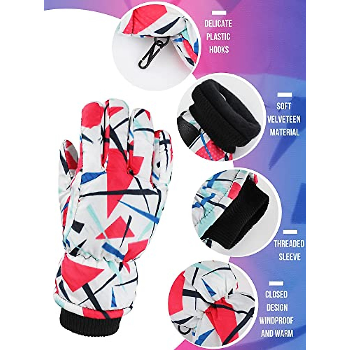 Hicarer 3 Pairs Kids Waterproof Gloves Winter Warm Snow Gloves Boys Girls Ski Gloves Windproof for Cold Weather (Cool Style, 8-11 Years)