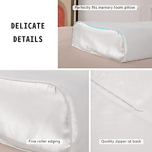 PROMEED Mulberry Silk Pillowcase for Contour Memory Foam Pillow, Natural 23 Momme Silk Memory Foam Pillow Case Cover, Pefect Fit for Royal Therapy Cervical Neck Pillow (White, Queen-24"x14.5"x5"/4.3")