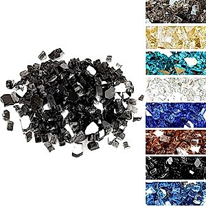Skyflame 10-Pound Fire Glass for Fireplace Fire Pit and Landscaping, Onyx Black Reflective, 1/4-Inch