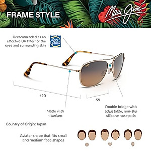 Maui Jim Men's and Women's Cliff House Polarized Aviator Sunglasses, Gold/HCL® Bronze, Medium