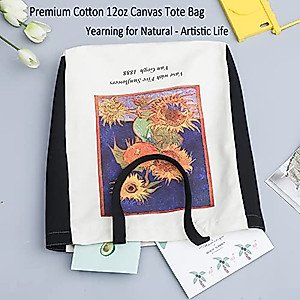 Sanmuci Canvas Tote Bag, Aesthetic Pattern Zipper Tote Bag, Reusable Oversized Plus Inside Pocket Grocery Bag, Supermarket, Beach, Van Gogh - Vase with Five Sunflowers