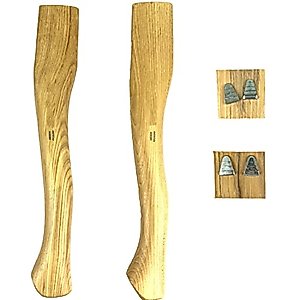 2 Pack American Hickory Axe Handle Replacement for 14" Axes That use 1-1/4 Pound Heads Complete Set with Wooden and Steel Wedges - Hatchet Handle Replacement - Hickory Hatchet Handle Replacement Axe