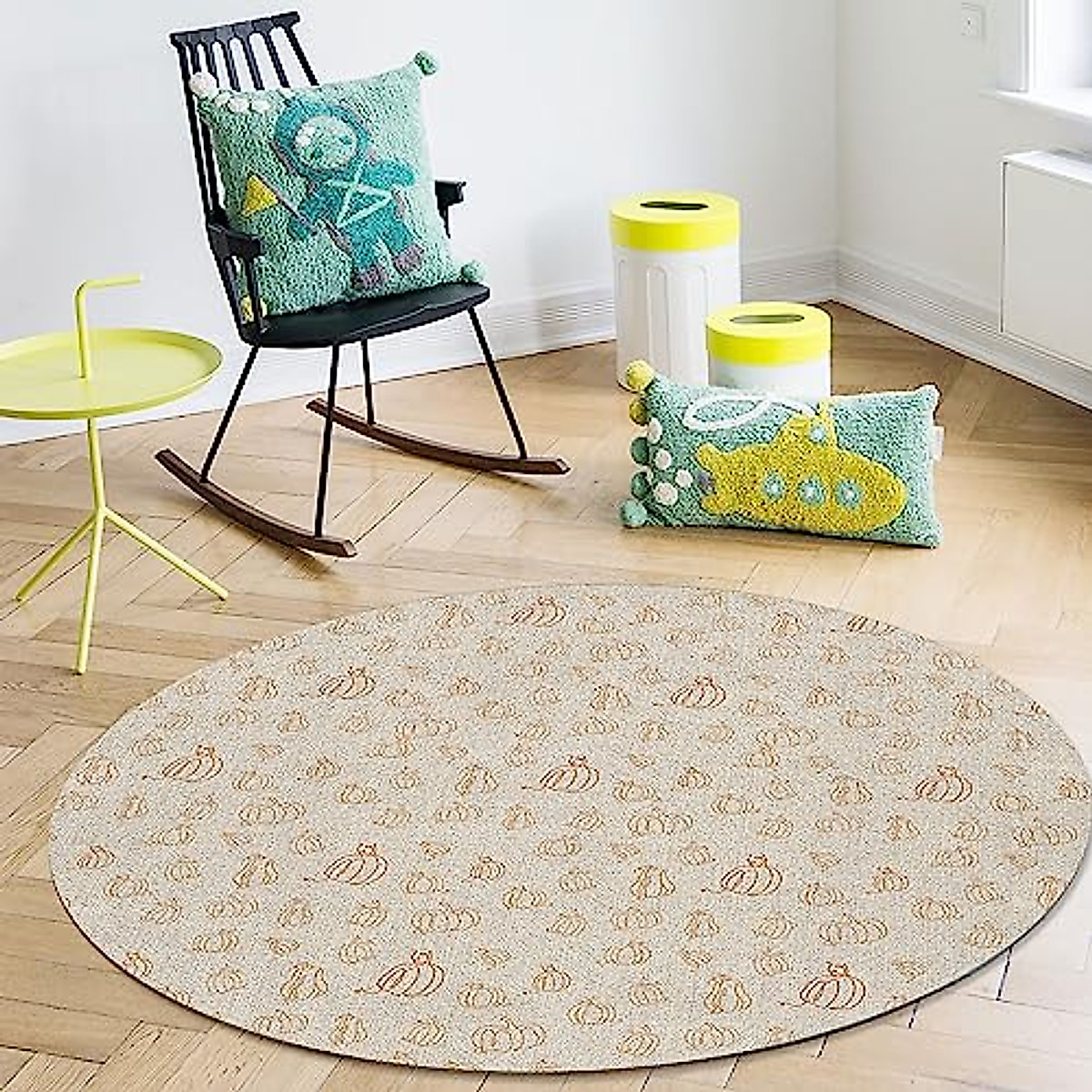 Minimalist Geometry Pumpkins Round Area Rug 3ft,Washable Outdoor Indoor Carpet Runner Rug for Bedroom,Kitchen,Living Room,Office,Area+Rug Small Bath Door Desk Floor Mat Thanksgiving Fall Autumn Beige