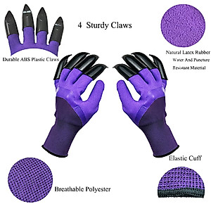 DCCPAA Garden Gloves with Claws 2 Pairs（Two Hands with Claws for Digging, Planting, Weeding, Seeding-Waterproof, Best Gardening Gifts for Men and Women-Purple+Green