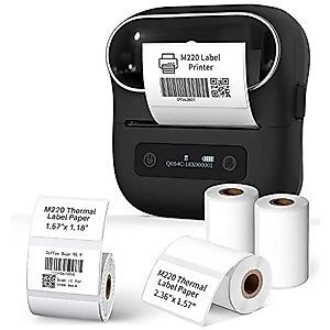 Phomemo M220 Label Maker - 3.14 Inch Barcode Printer - Portable Bluetooth Thermal Label Sticker Maker Machine for Mailing, Jars, Qr Code, Address, Compatible with iOS, Android,with 4 Rolls Labels