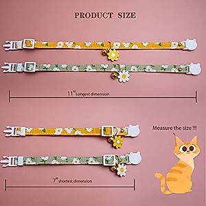 2 Pack Cotton Breakaway Cat Collars with Bell Flower Pendant Kitty Kitten Collars Yellow Green Collar for Female Girl Cats Male Boy Cats