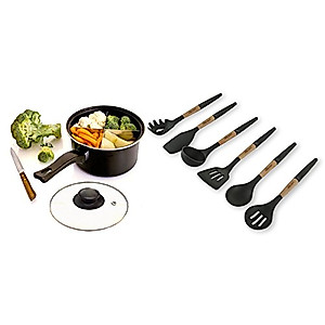 Silicone Cooking Utensils Set (6 pcs) Natural Wood Kitchen Utensils – Eco Friendly & BPA Free, Non Scratch & Non Stick Easy Grip Cooking Tools And Best Kitchen Gadgets Tools for Cookware
