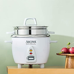 Aroma Housewares 6-Cup (Cooked) / 1.2Qt. Select Stainless Pot-Style Rice Cooker, & Food Steamer, One-Touch Operation, White