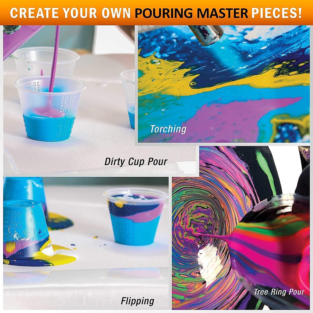 POURING MASTERS Jet Black Acrylic Ready to Pour Pouring Paint - Premium 32-Ounce Pre-Mixed Water-Based - for Canvas, Wood, Paper, Crafts, Tile, Rocks and More