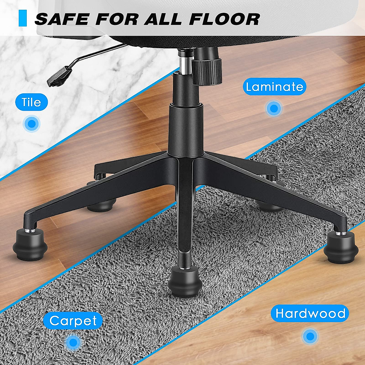 Bell Glides Replacement Office Chair or Stool Swivel Caster Wheels to Fixed Stationary Castors, Office Chair Wheels for Carpet - with Separate Self Adhesive Felt Pads/Chair Feet Wheel Stopper