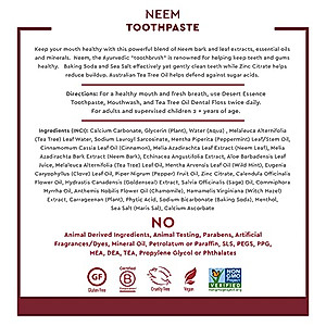 Desert Essence Neem Cinnamint Toothpaste 6.5 oz - Non-GMO, Gluten Free, Vegan, Cruelty Free, Fluoride Free - Neem & Pure Australian Tea Tree Oil - Neutralize Bacteria - Healthy Mouth & Bright Smile