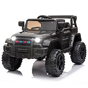 JOYMOR Ride on Truck with Remote Control, 4 Wheels 12V Battery Powered Kids Car, with LED Headlight/Horn Button/ MP3 Player/USB Port/Forward Backward/Kids Girl Boy (Black)