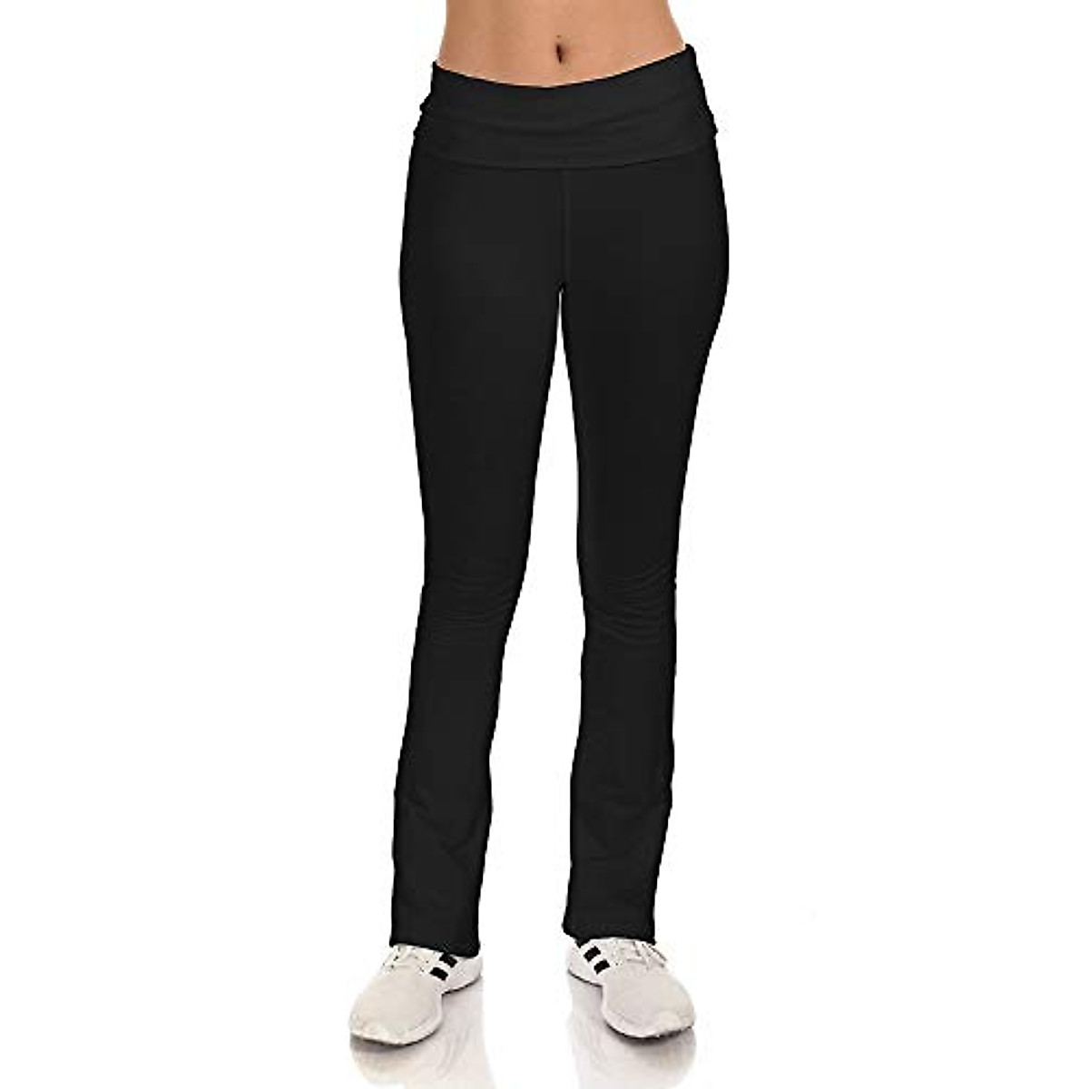 Simply Ravishing Cotton Fold Over Bootcut Yoga Pants (Size: XS-5X), Medium, Black