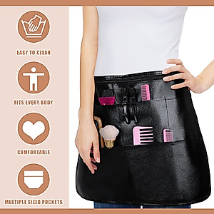 Hair Stylist Waist Bag, Waist Length Waterproof Hair Stylist Apron with 5 Pockets PU Leather Hipster Salon Belt Shears Pouch for Hair Cutting Clippers, Combs, Salon Tools, Makeup Tools