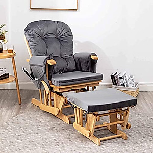 Paddie Glider Rocker Replacement Cushions with Storage Velvet Washable Non Slip for Glider Rocking Chair, 5PCS, Dark Grey