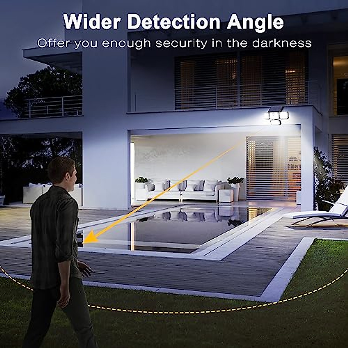 HELLYMOON Solar Flood Lights Outdoor, 3000LM 6500K 333 LED Security Lights with Remote Control, 4 Heads 3 Modes 270° Angle Motion Sensor Lights, IP65 Waterproof, for Porch Yard Garage (333 Beads)