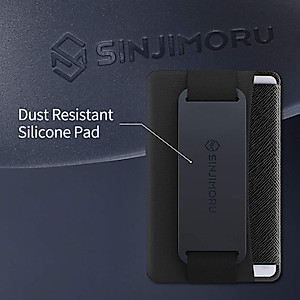 Sinjimoru Phone Grip Card Holder with Phone Stand, Secure Stick on Wallet for iPhone with Kicktand for Table. Sinji Pouch B-Grip Silicone Olive Grey