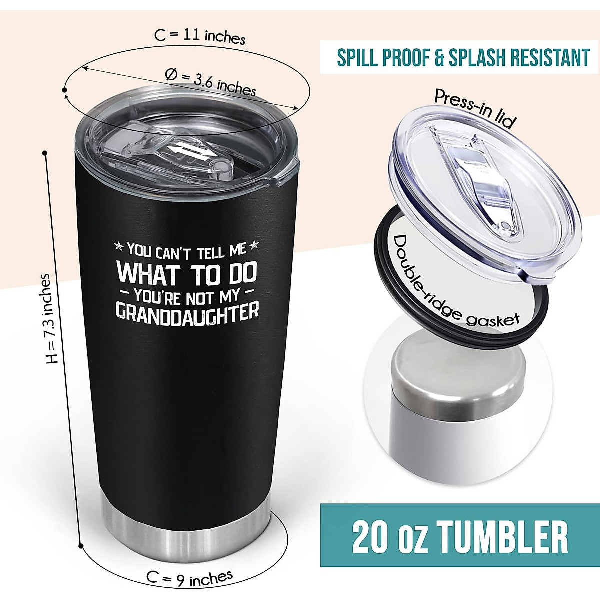 CHICKOR Grandpa Gifts For Birthday, Christmas - You Cant Tell Me What To Do Granddaughter Tumbler 20 Oz - Grandma And Grandpa Mug - New Grandfather Gift - Promoted To Great Grandparents Cup