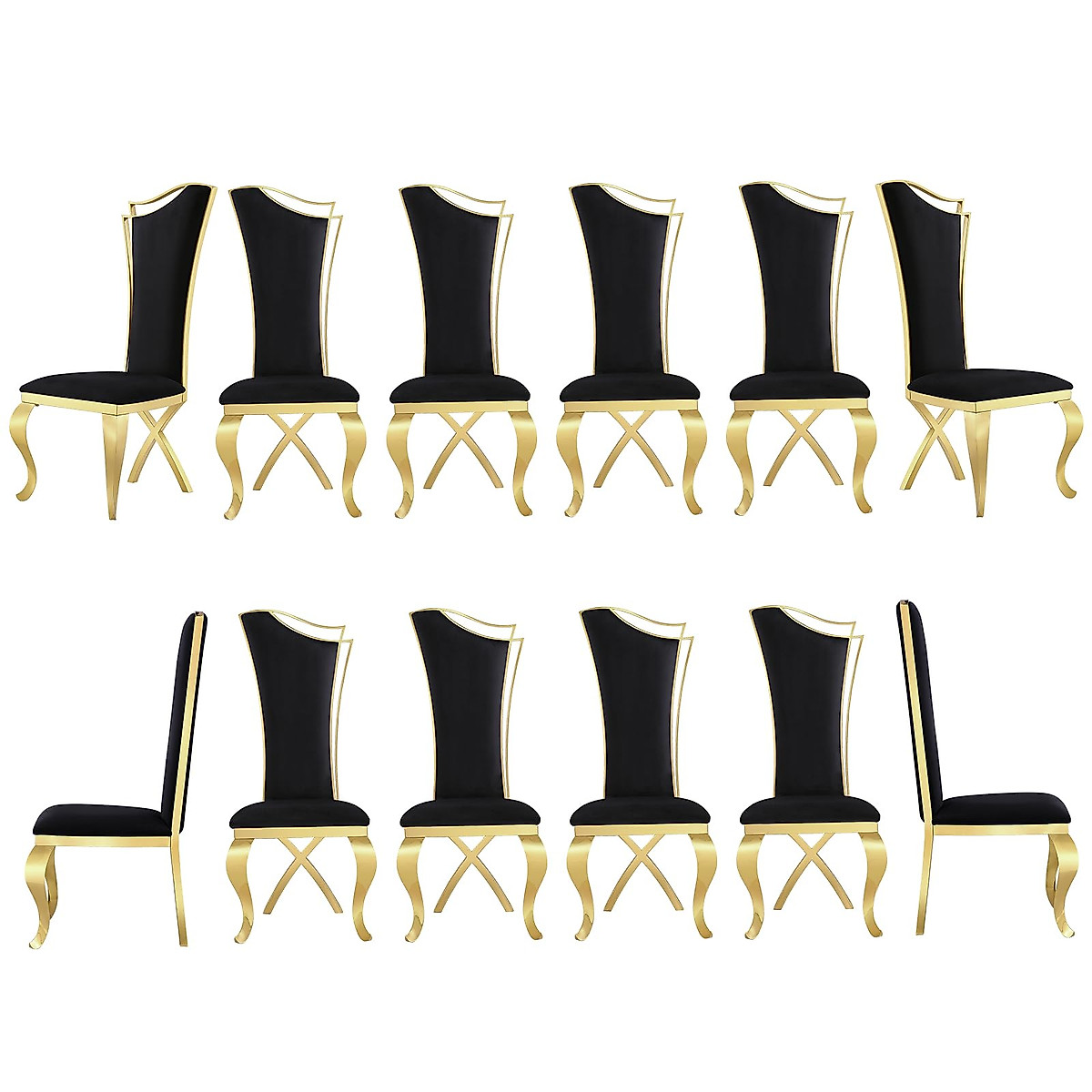 Asday Black and Gold Dining Chairs Set of 12, Streamlined High Back Kitchen and Dining Room Chairs for Large Dining Table,Restaurant,Party