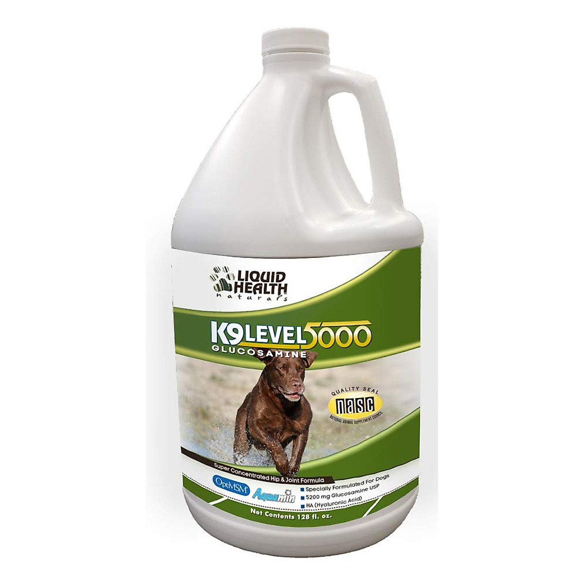 LIQUIDHEALTH 128 Oz K9 Liquid Glucosamine Level 5000 for Dogs, Large Dogs and Breeds - Chondroitin, MSM, – Joint Health Supplements, Dog Vitamins Hip Joint Juice, Dog Joint Oil - 1 Gallon