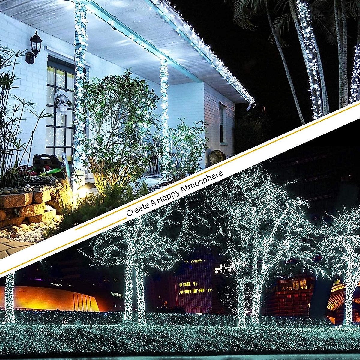 QUWIN Led Outdoor Christmas String Lights, 500 LED UL Certified 8 Lighting Modes, Indoor & Outside Waterproof Fairy Light for Christmas Tree, Patio, Holidays, Party (180 Ft Cool White)