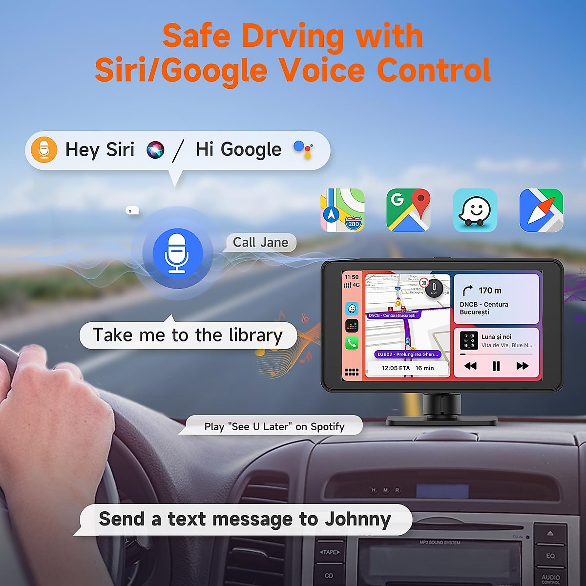 Spedal CL518 CarPlay and Android Auto Wireless Receiver, 2.5K Ultra HD Dash Cam, Bluetooth Audio, Voice Command, Fast Charging