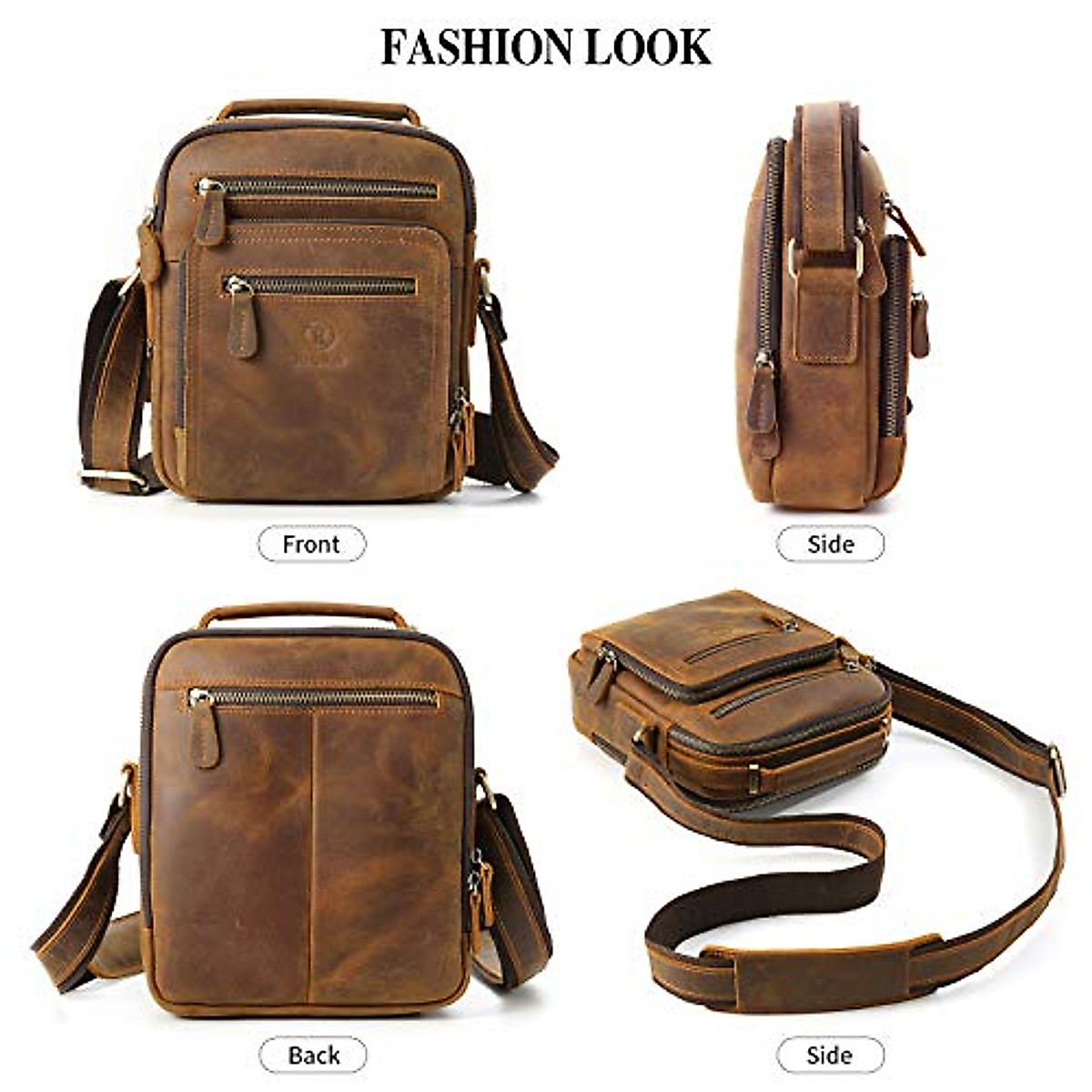 Ringsun Small Leather Travel Bag Zipper Crossbody Shoulder Bag Messenger Bag Mens Purse Bag, Leather Man Purse