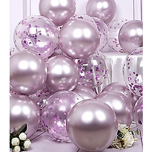 SUWEN Metallic Lavender Balloons and Confetti Balloons Set 47PCS Latex Helium Chrome Light Purple Balloon for Birthday Anniversary Party Decorations