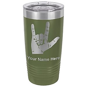 LaserGram 20oz Vacuum Insulated Tumbler Mug, Sign Language I Love You, Personalized Engraving Included (Camo Green)